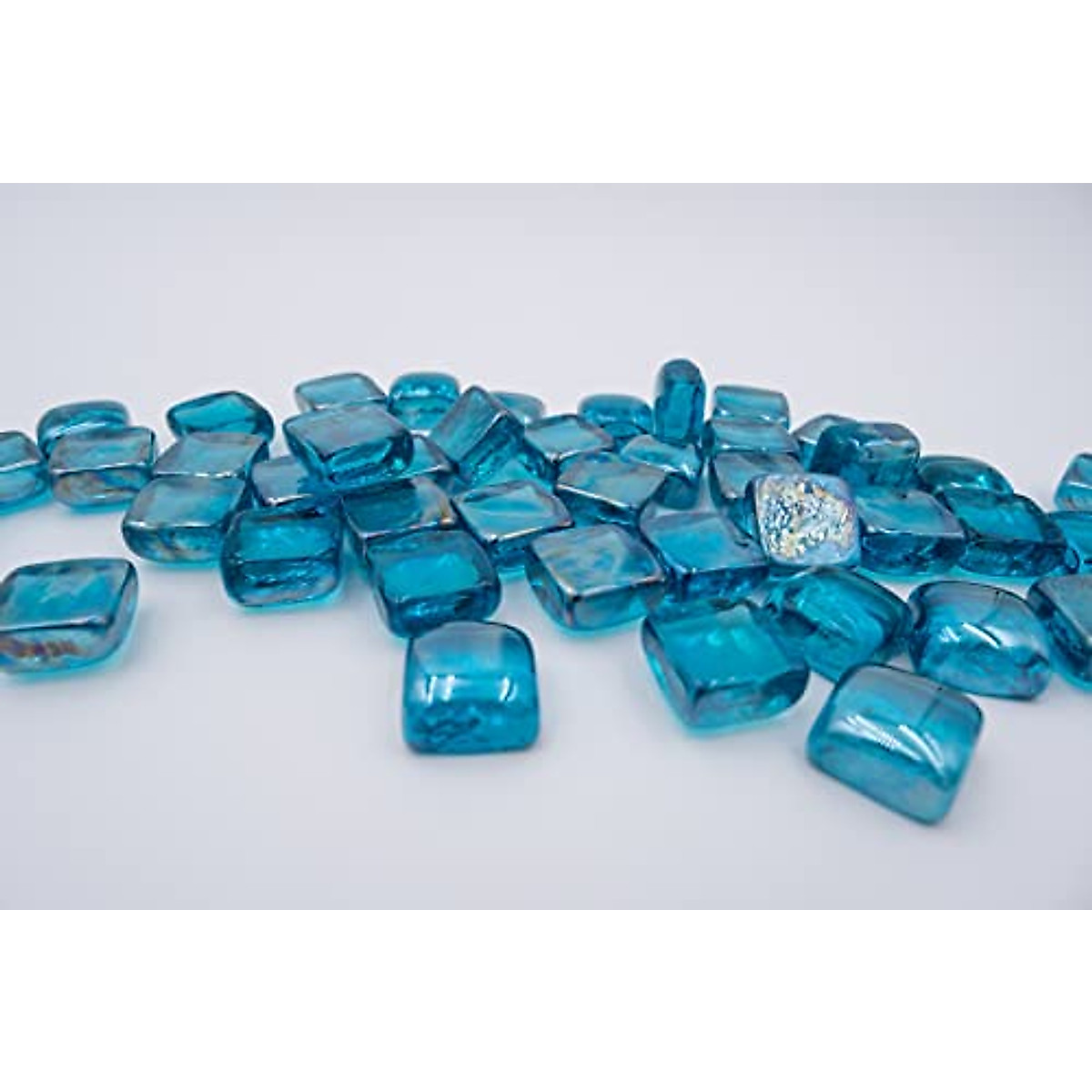 AKOYA Outdoor Essentials 10-Pound Fire Glass Cubes Squares 1-inch Reflective Tempered Crystal Beads for Fire Pit (10 lbs - 1 inch, Caribbean Blue)