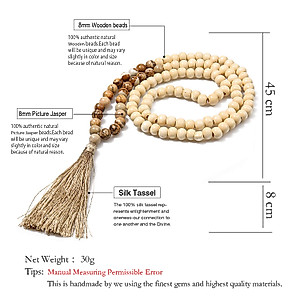 BALIBALI 8MM Semi-Precious Gem Stones Wood Mala Bead Necklace Multicolor Tassel Charms Chain Necklace Handmade Beaded Pendant Necklace for Women Men