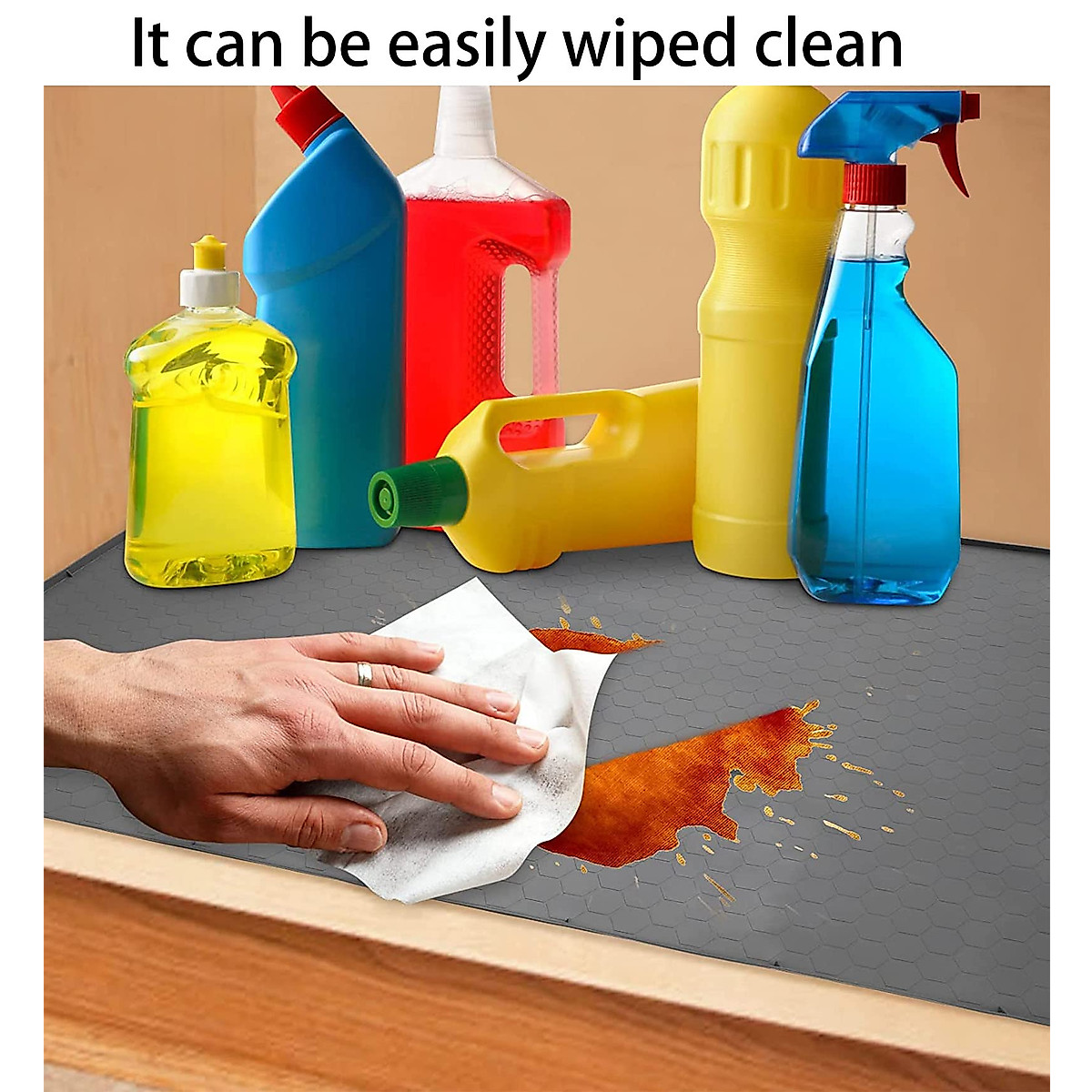 Under Sink Mat, Under the Sink Mat Waterproof, Flexible Waterproof Silicone Under Sink Liner Drip Tray with Drain Hole for Kitchen, Bathroom Cabinets(34" x 22")