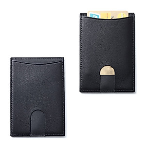 Leather Thin Card Holder, Slim ID Case Small Credit Card Wallet for Men & Women (Black)