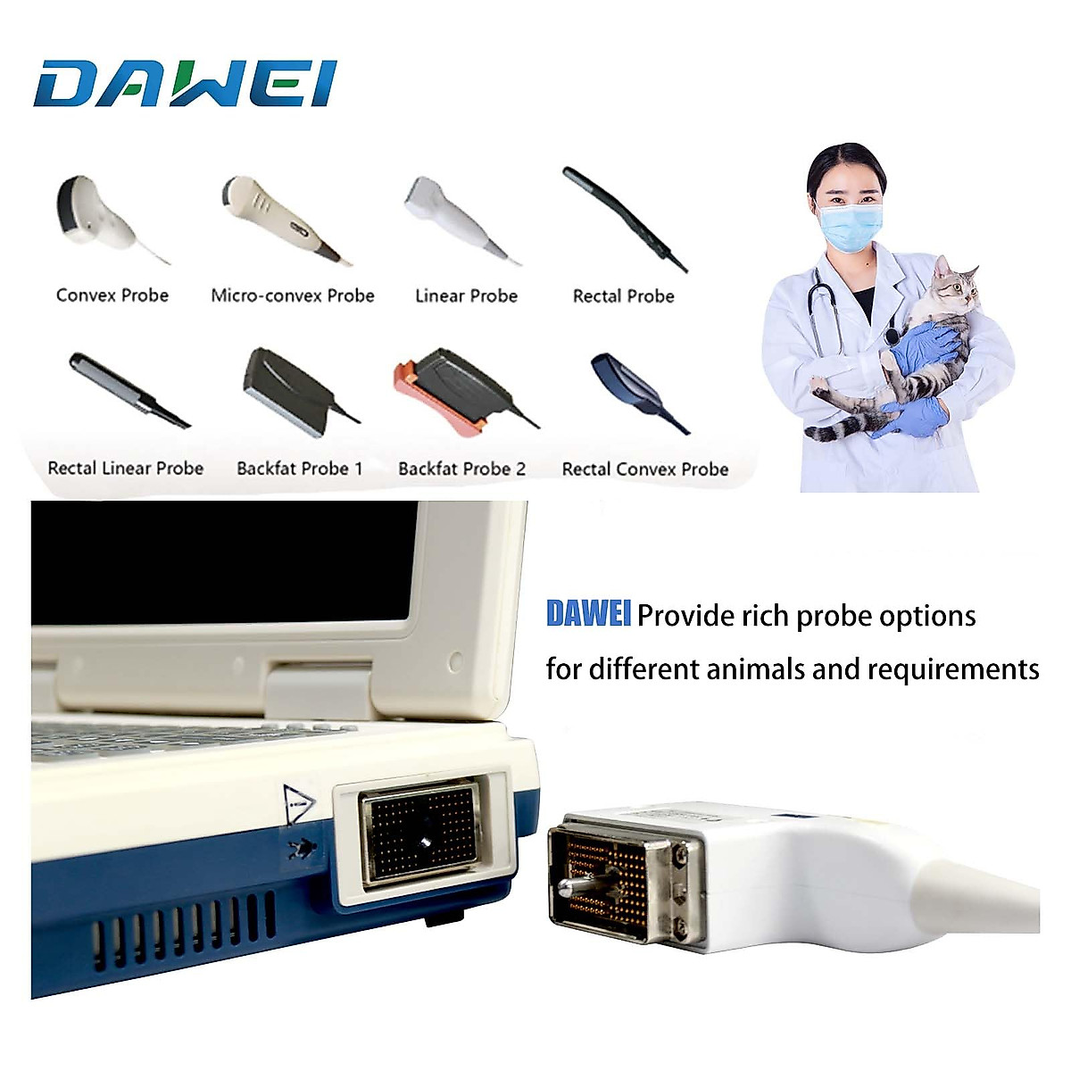 DAWEIanimed Veterinary Ultrasound Scanner Laptop Ultrasound Machine with 3.5Mhz Convex Probe for Animals Dog,Goat,Pig,Sheep use
