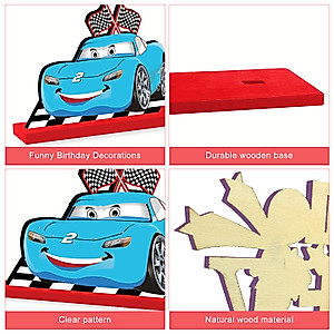 4PCS Race Car Two Fast Birthday Wooden Table Centerpieces for Baby Boys, Racing Car Themed Happy 2nd Birthday Table Sign Party Supplies, 2 Year Old Let's Go Racing Table Decor for Indoor Outdoor