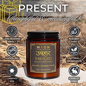 Luxury Aromatherapy Candle | Vetiver and Sandalwood | Natural Soy | Unique Essential Oils | Pure Cotton Wick | Best for Gift, Travel, Home & Bath, Wellness | 130 Grams | Present