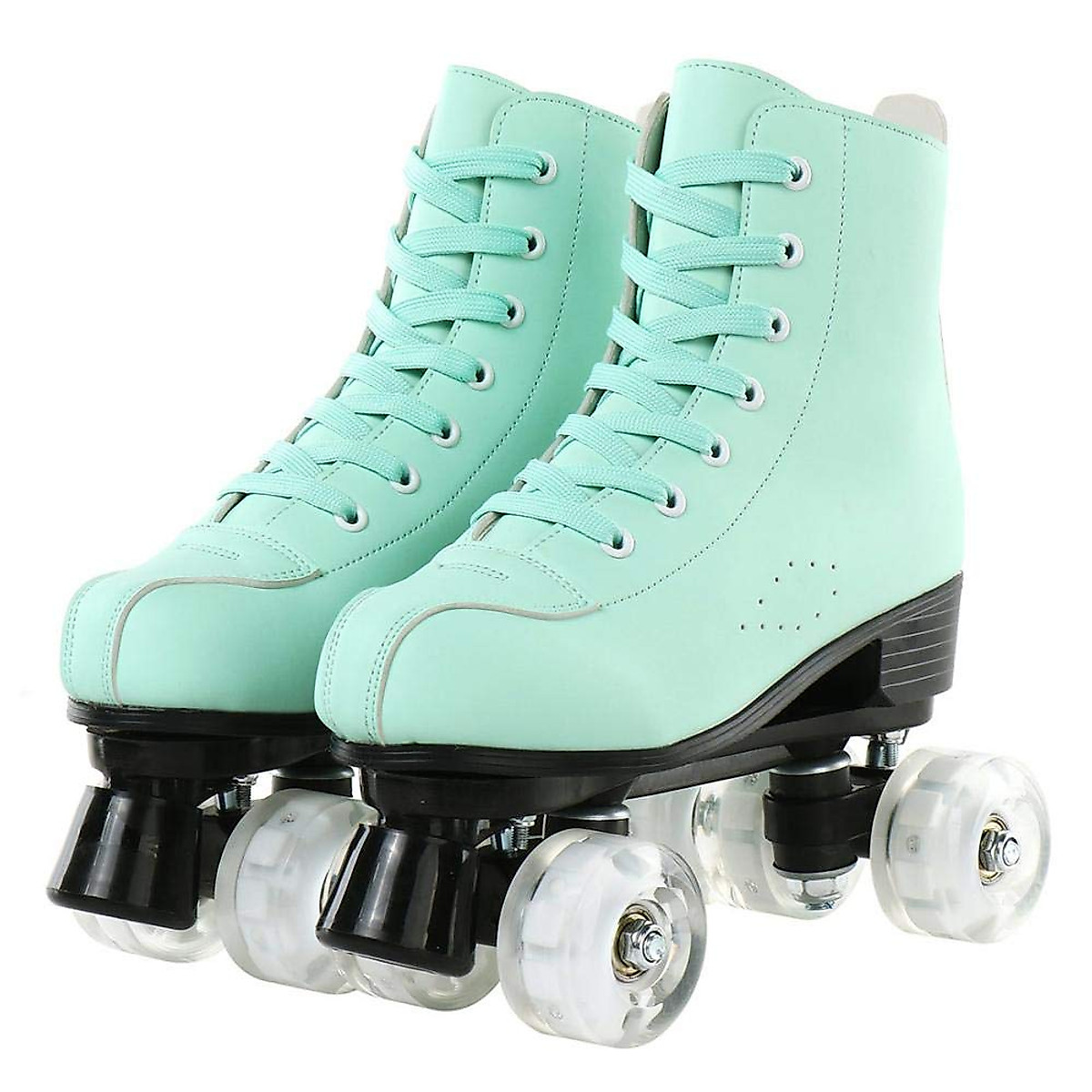 Womens Roller Skates Artificial Leather Adjustable Double Row 4 Wheels Roller Skates Shiny High-Top Outdoor Roller Skate for Teens,Adult (Flash Wheel, 39/US 8.5)