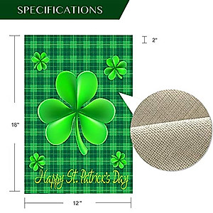 WENWELL Happy St Patricks Day House Garden Flags,Shamrock Buffalo Check Plaid Rustic Burlap Yard Sign Decorations,Spring Banners for Outdoor 12 x 18 Inch Double Sided (Green)