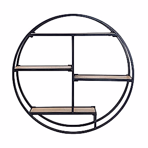 SOFFEE DESIGN Wall Mounted Geometry Flower Rack Home Decoration Layer Wall Shelves Metal Rack Wood Wire Kitchen Floating Hive Bedroom Iron Storage Black Room, 4-Tier Round Shape