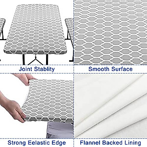 3 Pieces Picnic Table and Bench Fitted Tablecloth Cover Picnic Table Cover with Bench Covers for Picnics Indoor and Outdoor Dining (Gray Moroccan Pattern)
