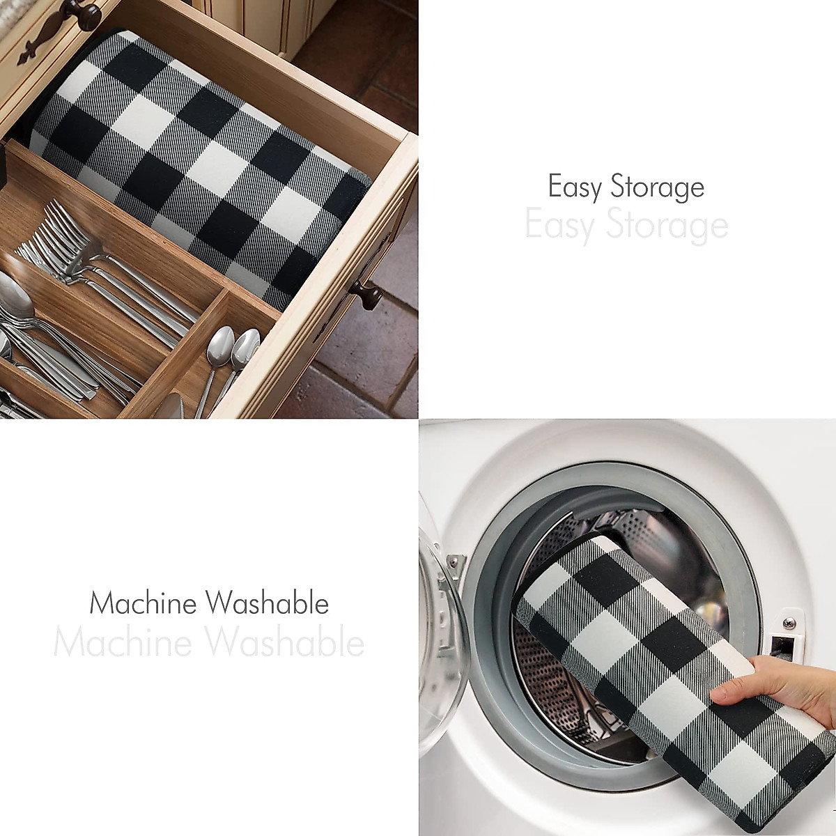 AELS XL 24" x 18" Dish Drying Mat, Set of 2, for Kitchen Counter, Buffalo Check Plaid Tartan Reversible Absorbent Microfiber Dish Drainer/Rack Pads with Hanging Loop