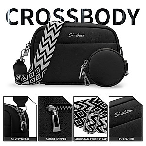 SHUIBIAN Genuine Leather Crossbody Bag for Women Detachable Coin Purse Wide Strap Shoulder Bag Camera Crossbody Purse