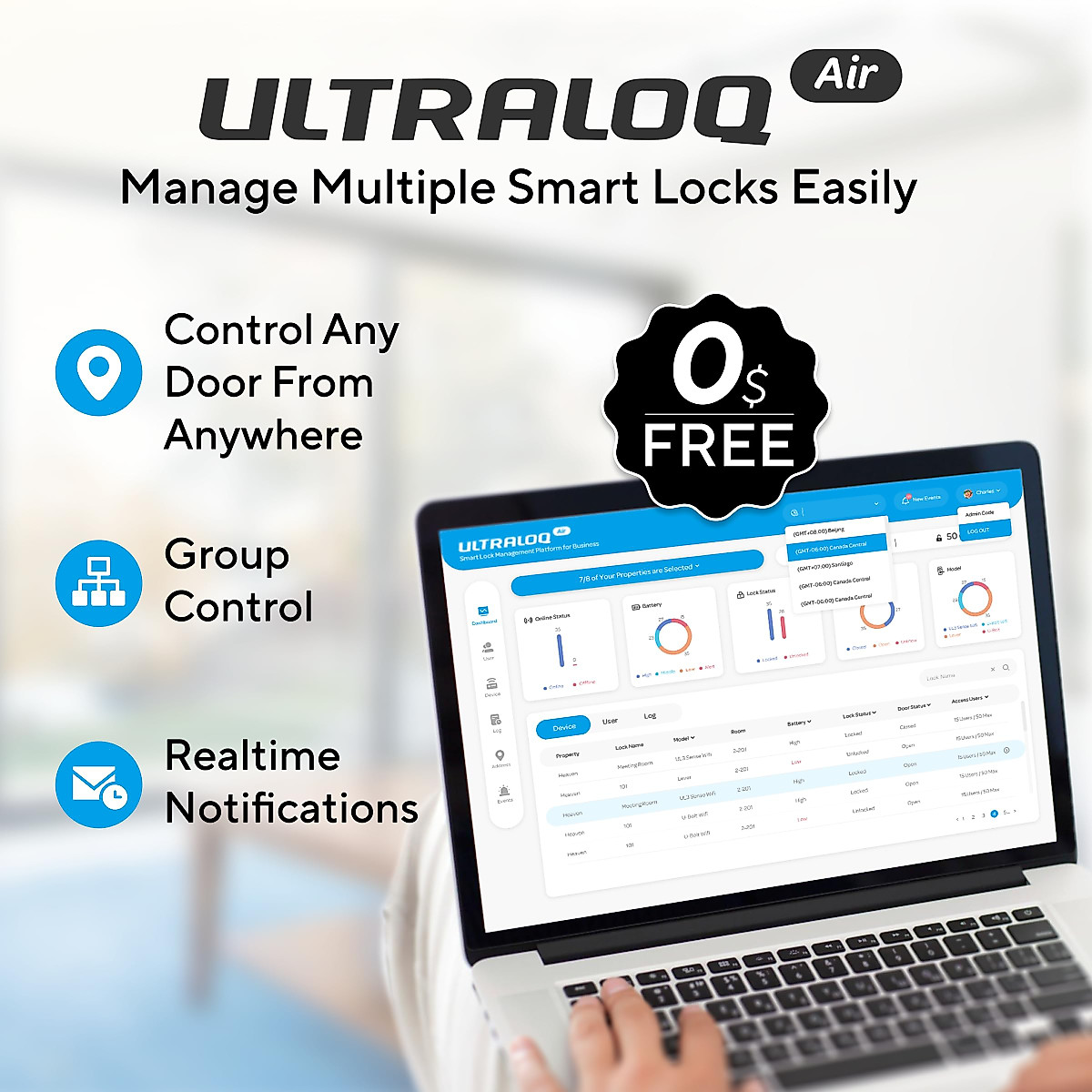 ULTRALOQ Latch 5 World's First Built-in WiFi Smart Lock with Fingerprint ID, 5-in-1 Keyless Entry Door Lock, Keypad Door Handle Lock, Smart Lever Door Lock for Front Door, Satin Nickel