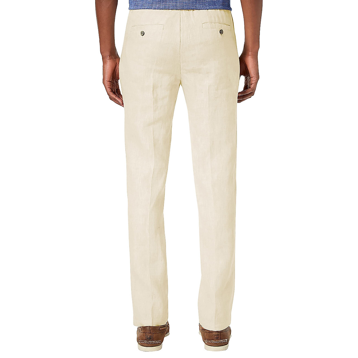 Mens Premium Soft Linen Pants Wrinkle Resistant Flat Front Classic Slacks (Medium, 1bh04_Natural Linen)