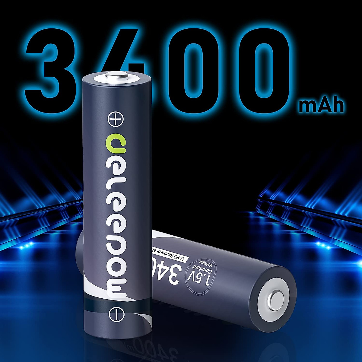 Deleepow 1.5V Rechargeable AA Batteries 3400mWh AA Lithium Rechargeable Batteries 1500 Cycle(Only Batteries)