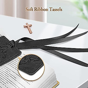 FINPAC Leather Bible Bookmarks, Vegan Leather Bookmarks, Religious Bookmarks, Bible Verse Book Markers Church Gifts for Women Men [Trust in The Lord with All Your Heart] - Black