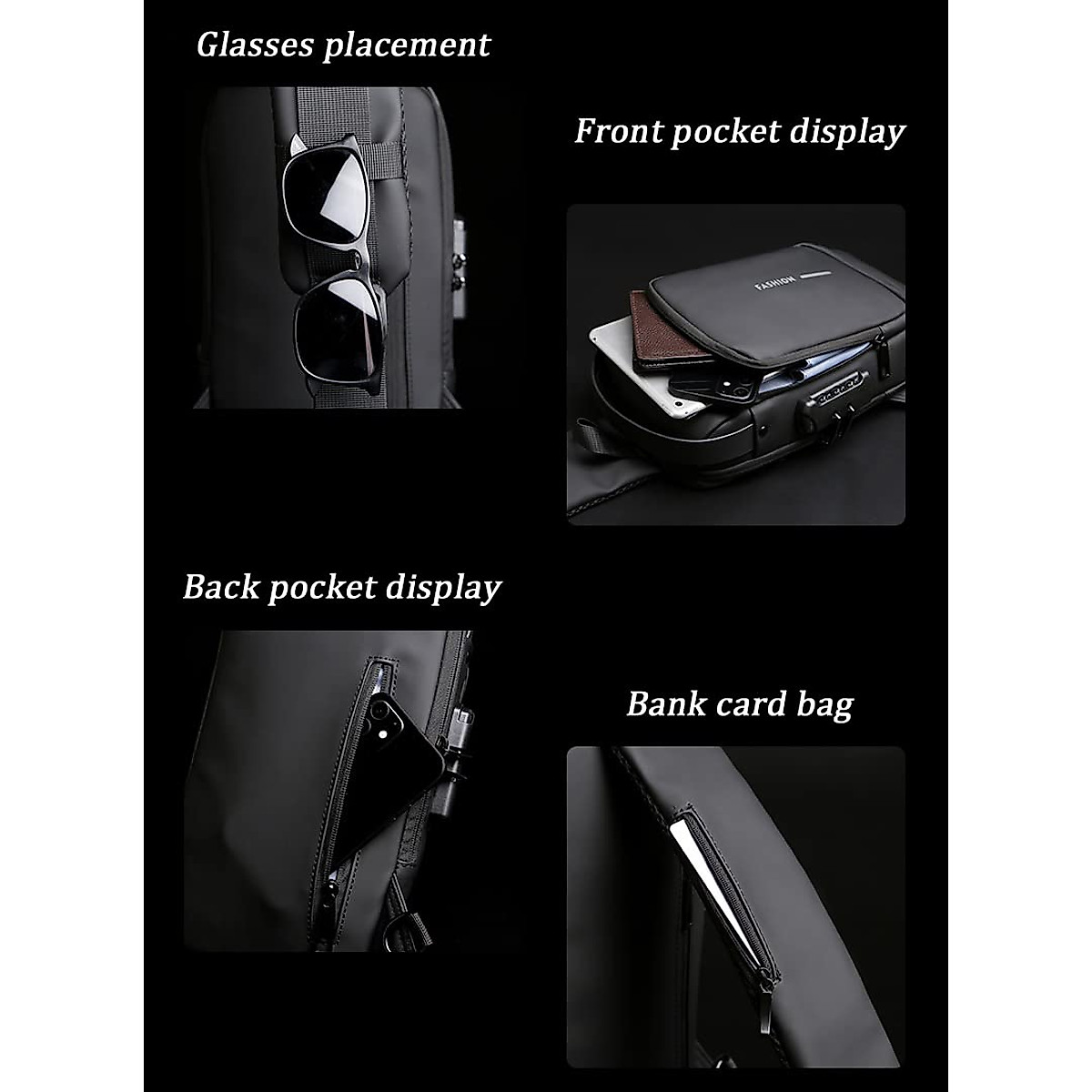 USB Charging Sport Sling Anti-Theft Shoulder Bag, Waterproof Anti Theft Sling Bag, Crossbody Bags Chest Daypack