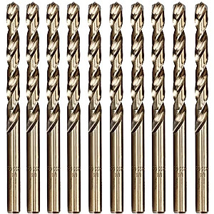Hymnorq 1/4 Inch Fractional Size M35 Cobalt Steel Twist Drill Bit Set of 10pcs, Jobber Length and Straight Shank, Extremely Heat Resistant, Suitable for Drilling in Stainless Steel and Iron