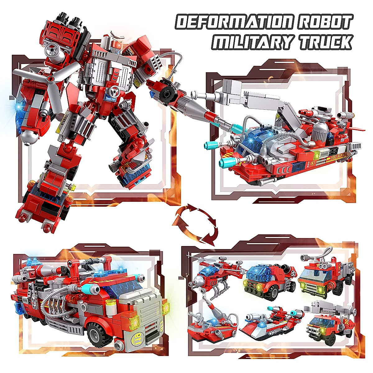 REMOKING Building Toys, STEM 9-in-1 Fire Truck Robot Building Block Model Kit Toy, Learning Educational 642 Pcs Building Bricks Gifts for Kids Boys Girls Ages 6 7 8 9 10 11 12 Years Old