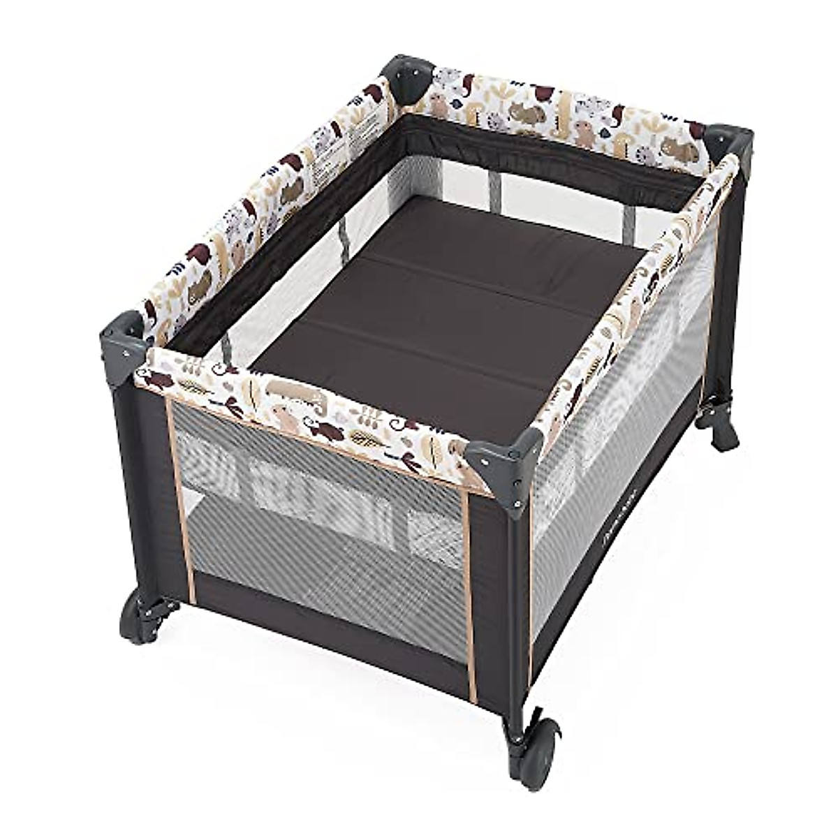 Pamo Babe Portable Nursery Center Foldable Bassinet Play Yard Crib Sleeper with Travel Cot, Changing Table Diaper Station, Mobile, & Carry Bag, Khaki
