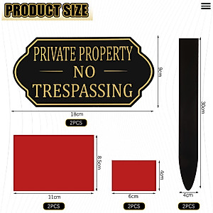 Private Property No Trespassing Sign, 7.09 x 3.54 Inches Self Adhesive Modern Design No Trespassing Sign with Stake Garden Statement Plaque Warning Signs for Garden Indoor Outdoor Use (2 Set)
