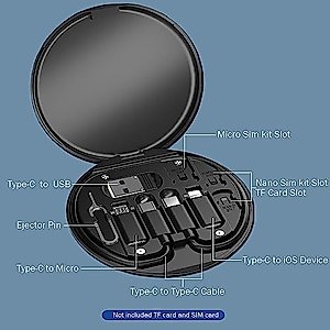 Yesimla USB C Adapter OTG Cable Kit, Multi Charging Cable Case Convertor USB C to iOS Device/Type C/Micro/USB A Adapter, Data Transfer Contains Card Slot for Traveling, Use as Phone Holder (Black)