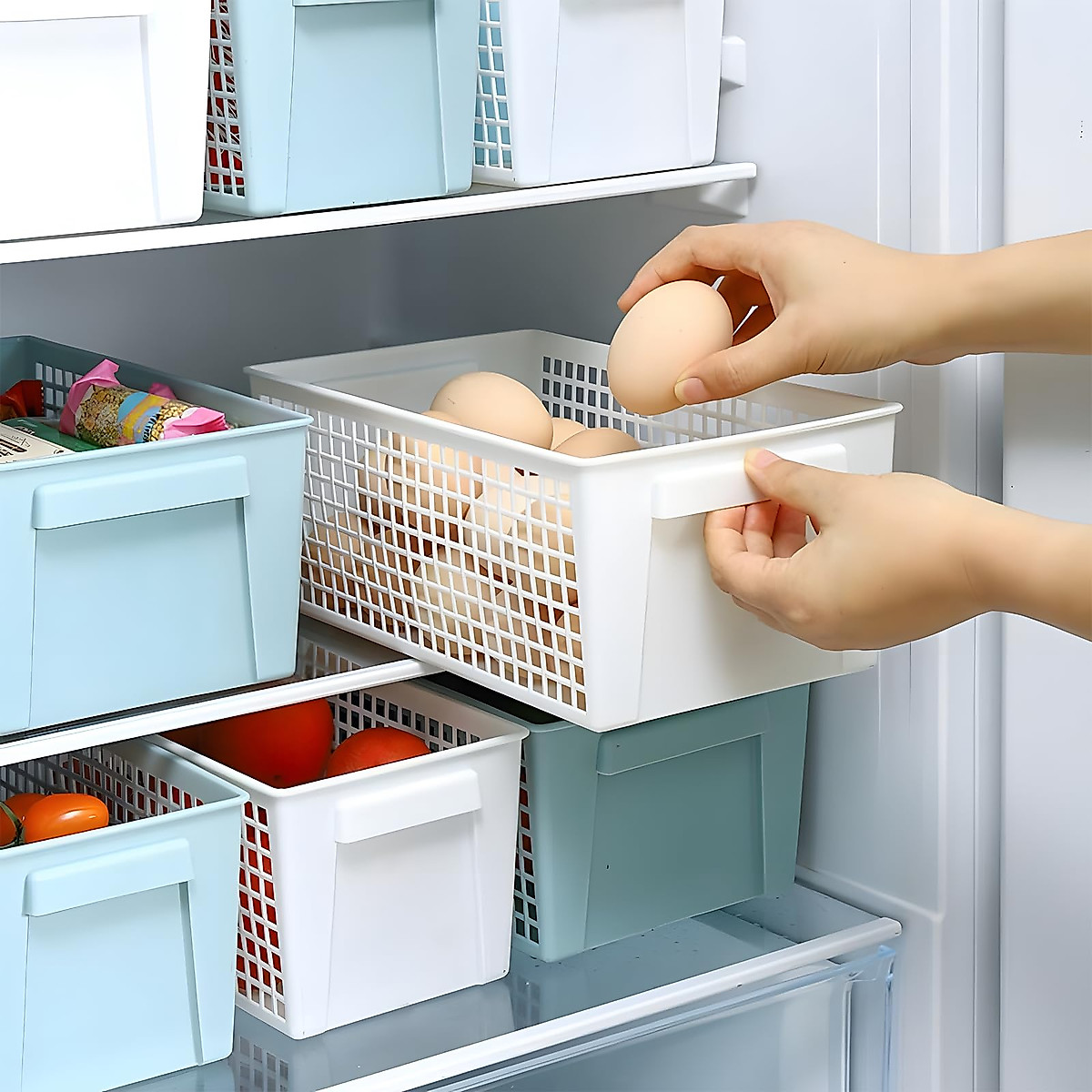 Awekris Plastic Storage Baskets, 6 Pack Small Pantry Organizer Bins Sturdy Storage Box Baskets for Home, Fridge, Freezer Organizer