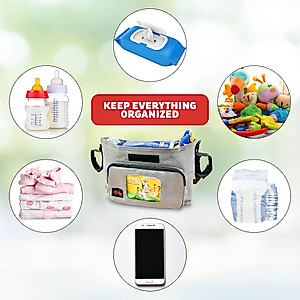 .p U-By Baby Stroller Organizer with Cup Holder - Diaper Bag Organizer with Detachable Shoulder Strap - Stroller Bag Organizer for Bottle, Diapers, Toys, Baby Accessories - Fits All Strollers