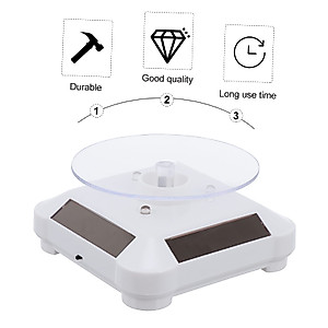 SEWACC Solar Jewelry Showcase Turntable Display Stand Led Lights Rotating Rack Odor for Shop and Home Decor