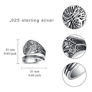 CVRAVO Vintage Butterfly Spoon Ring 925 Sterling Silver Adjustable Oxidized Spoon Rings Wrap Around Open Ring Thumb Statement Jewelry for Women Mom
