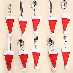 Christmas Home Decoration Tableware Bag Holder Christmas Hat Fork Knife Cutlery Bag Merry Christmas Decoration Ornament