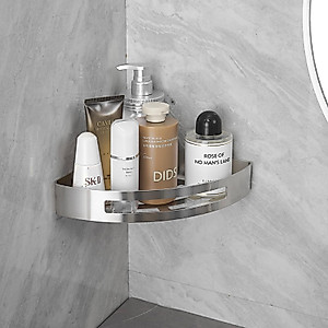 BWE Brushed Nickel Shower Organizer Corner Shelf Wall Mount Corner Bathroom Organizer Corner Shelf for Shower Wall Shelf Bathroom Bath Caddy for Bathtub Drilling Needed