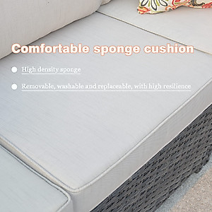 XIZZI Patio Furniture Sets Outdoor Sectional Sofa,No Assembly Required 6 Pieces Big Size Aluminum Conversation Set with 2 Pillows and Furniture Cover,Grey Wicker Beige Cushion