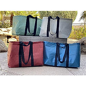 Foremost Reusable Bags Extra Large HD Assorted Colors Square Pattern 4 Pack Multi-Purpose Totes, blue, red, gray and green (74003)