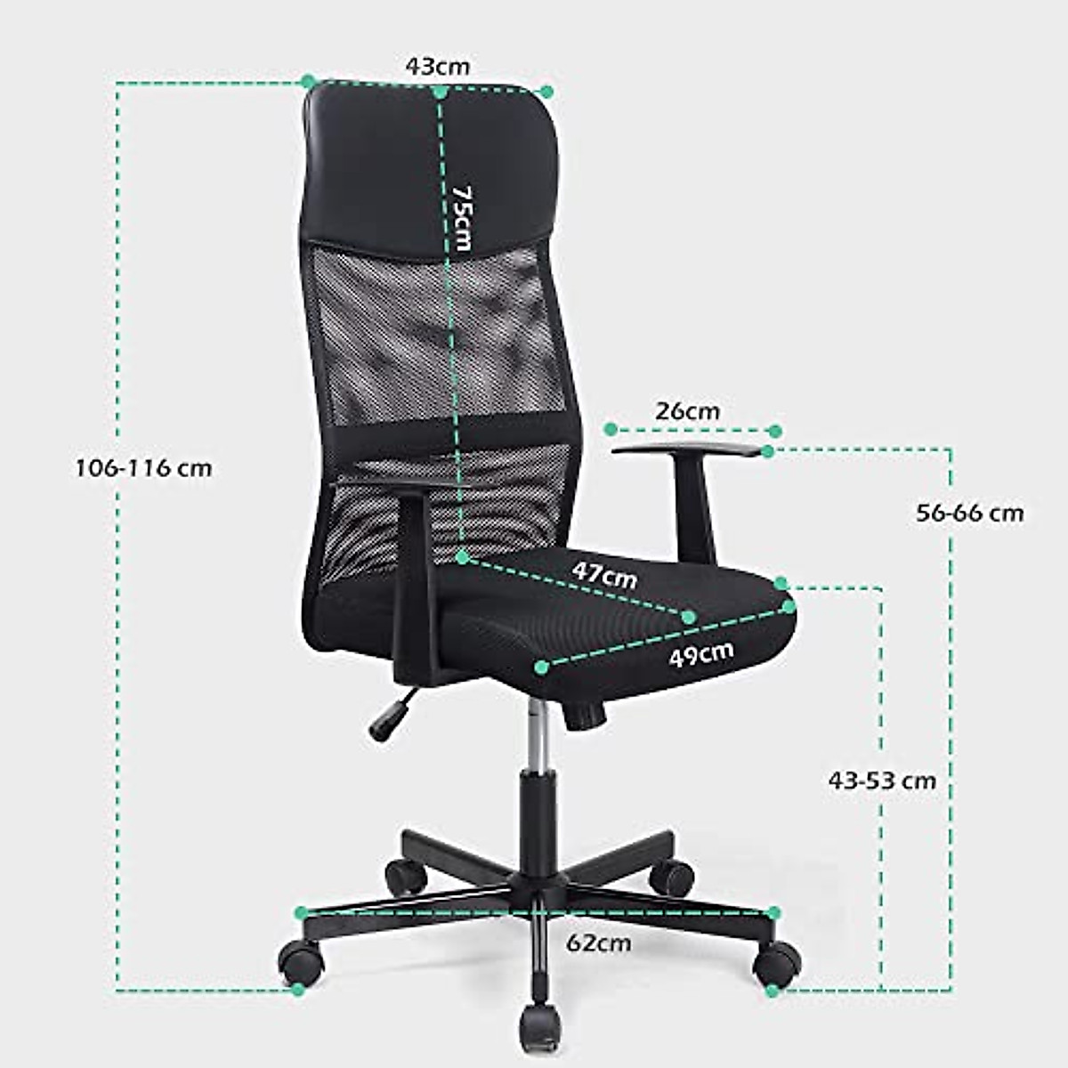 T-THREE.High Back Adjustable Office Chair Ergonomic Mesh Swivel Chair Office Chair Desk Chair Headrest and Lumbar Support Height Adjustable 360°Swivel Rocking Function Mesh Back Seat for Home Office