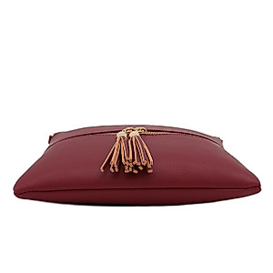 DELUXITY Lightweight Medium Crossbody Bag with Tassel (Wine)