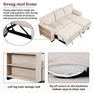 L-Shaped Pull Out Sleep Sofabed,Modern Reversible Sleeper Sectional Sofa Chenille Upholstered Tufted Sofa&Couch with Storage Chaise, Drop-Down Table, Cup Holders, Charging Ports,Power Sockets, Racks