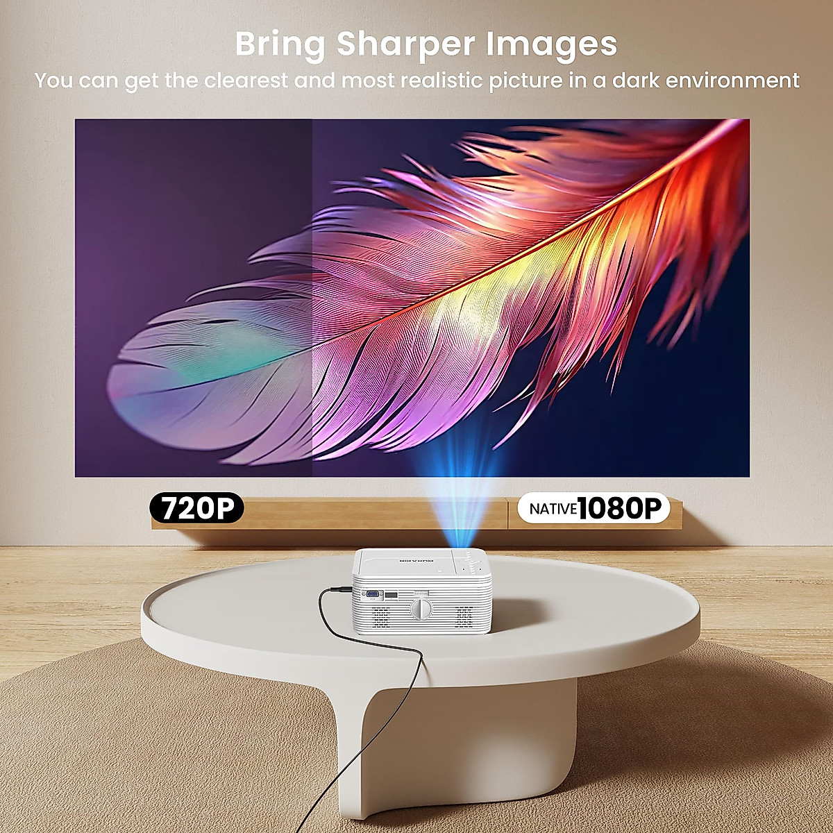 BIGASUO Upgrade HD Bluetooth Projector Built in DVD Player, Mini Video Projector 1080P Supported Compatible with TV/HDMI/VGA/AV/USB/TF SD Card, Portable Outdoor Movie Projector