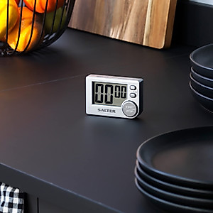 Salter 397 SVXR Electric Timer, Digital Stopwatch, Memory Function, Magnetic or Self Standing, Stick on Fridge, Count Up/Down, 99 Min 59 Sec, Beeper Sound, Start/Stop Button, Grey,1.5D x 5.2W x 7.6Hcm