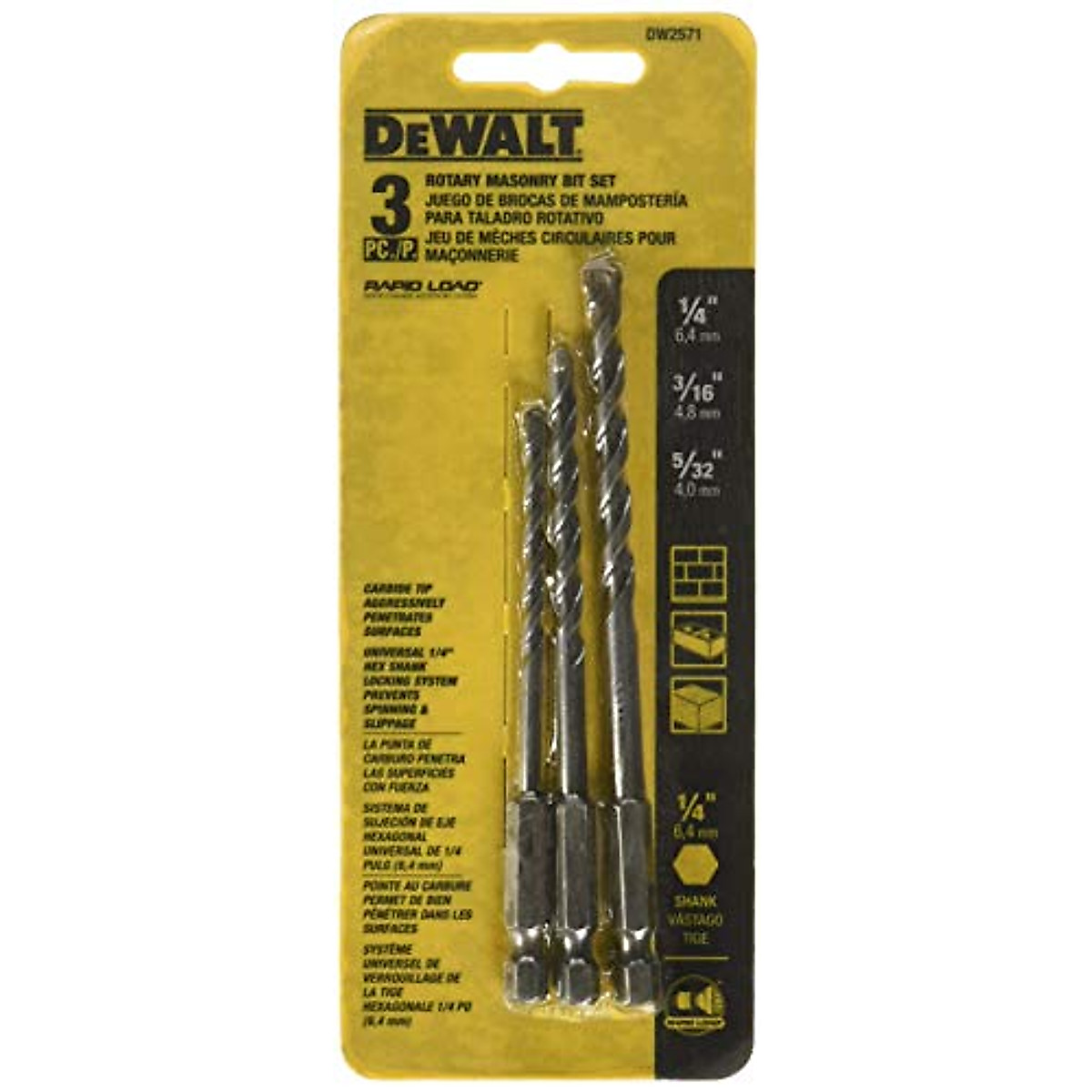 DEWALT Masonry Drill Bit Set, Rotary, 3-Piece (DW2571)