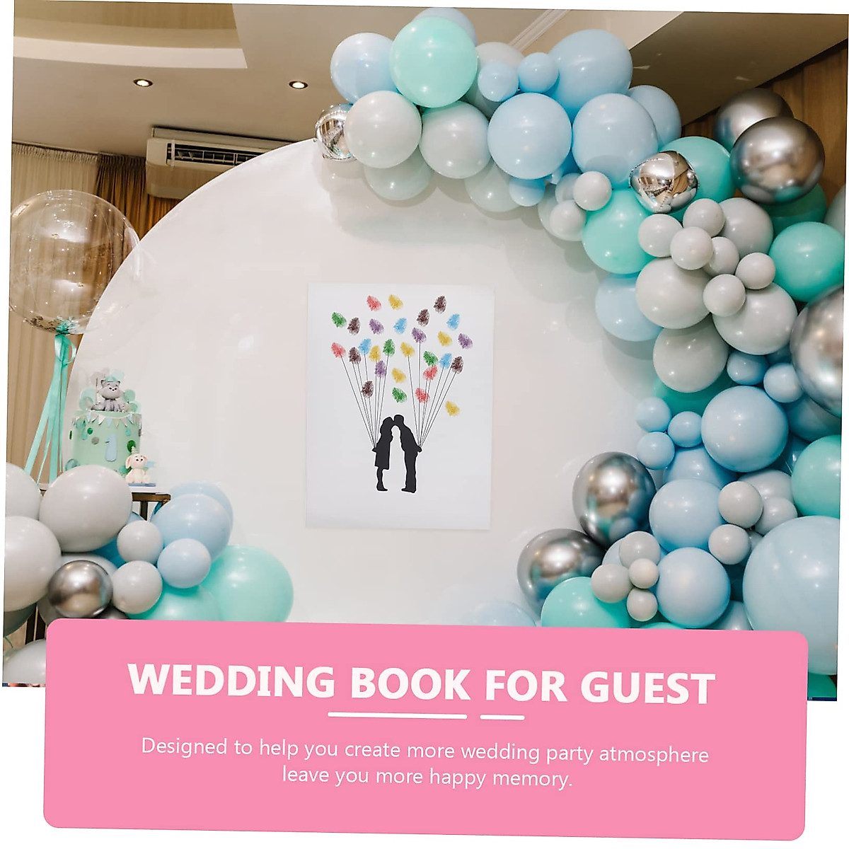 SHOWERORO Fingerprint Check-in Painting Guestbook Personalized Book Guest Book Wedding Signature Photo Frame Wedding Book for Wedding Supplies Chemical Fiber Canvas Balloon Substitute Bride