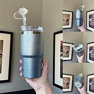 4Pcs Straw Cover Cap for Stanley 40oz Cup, Reusable Cloud Shape Straw Toppers, Food Grade Drinking Straw Tips, Silicone Straw Plugs, Anti-Dust Straw Cap for 0.4 Inch/10 MM Diameter, White