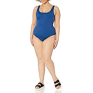 Amazon Essentials Women's One-Piece Coverage Swimsuit (Available in Plus Size), Deep Blue, Large
