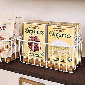 iDesign The Ría Safford Collection Pantry Wire Basket with Acacia Wood, 12" x 6" x 5"