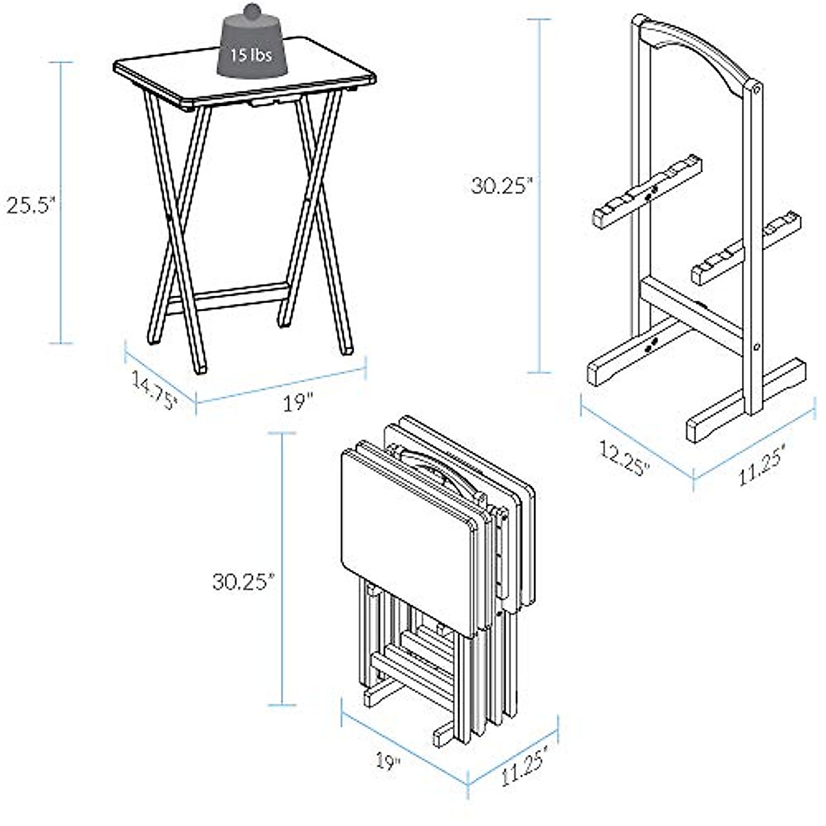 Casual Home 5 Piece Tray Table Set, Espresso
