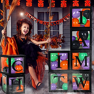 Geyee 8 Pieces Balloon Box Decoration, Transparent Block with 78 Letters/ 3-Sets of A-Z for Halloween Decor Bride Shower, Baby Shower, Christmas Halloween Supplies, Birthday Boxes(Black)