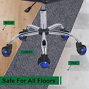 Office Chair Wheels Replacement 2 Inch Rubber Ball Caster Wheels for Wood Floor Carpet Mats, Set of 5, Heavy Duty Desk & Gaming Chair Casters 7/16" (11mm) Grip Ring Stem, Quiet Smooth Rolling (Blue)