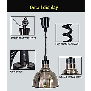 Commercial Heat Lamp Food Warmer Light Food Heat Lamp Warmer, Buffet Heating Light with Infrared Lamp Bulb 250W to Keep Food Warmer, Adjustable Height 60-180cm, Ideal for Kitchen, Restaurant and Cafet