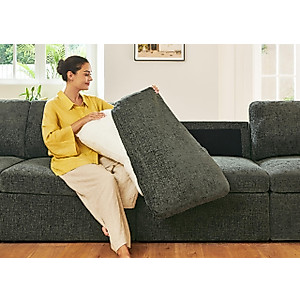 HONBAY Modular Sectional Sofa, Sectional Couch with Storage Seats, Sleeper Chenille Sectional Couches for Living Room, Green