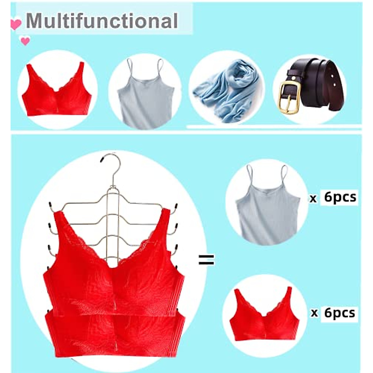 GXLQIJU Tank Top Hangers Space Saving Hangers 360° Rotating Hook,Closet Organizer for Bras,Tank Tops,Cami,Belts,Ties,Bathing Suits, Swimwear (Silver, 1 Pack)