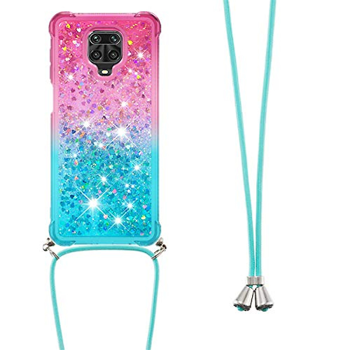 Redmi Note 9S Case,Redmi Note 9 Pro/Note 9 Pro Max Case,Gift_Source Bling Glitter Liquid Soft Cover Shockproof Case with Lanyard for Xiaomi Redmi Note 9S/Note 9 Pro/Note 9 Pro Max 6.67"[Pink/Sky Blue]