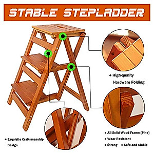 3 Step Stool Home Wooden Folding Ladder Chair Thickened Library Stair Chair Portable Light Garden Tool Ladder Maximum Load 150KG