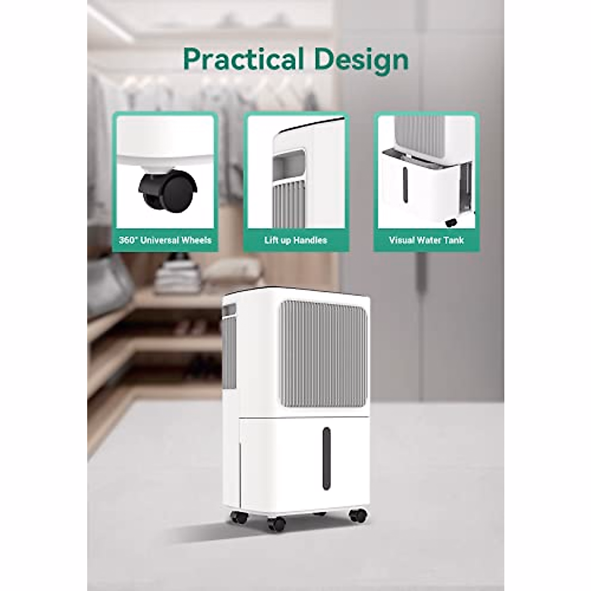 30 Pint Dehumidifiers for Home with Drain Hose, VEAGASO 2,500 Sq.Ft Dehumidifier for Basement, Large Room, Bathroom, Three Operation Modes, Intelligent Humidity Control, Dry Clothes, 24HR Timer